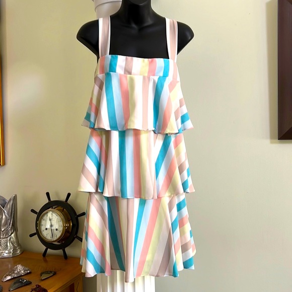 Adrienne | Dresses | Adrienne Tiered Ruffle Mini Dress Key Hole Back ...